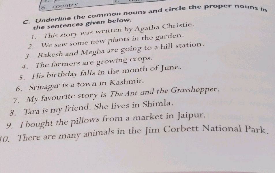 C. Underline the common nouns and circle the | StudyX