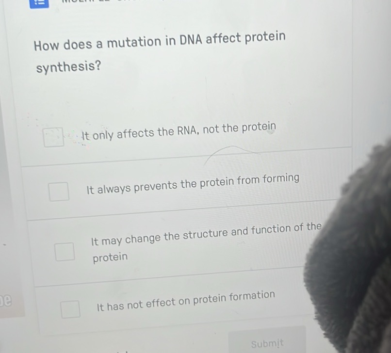 How does a mutation in DNA affect protein | StudyX