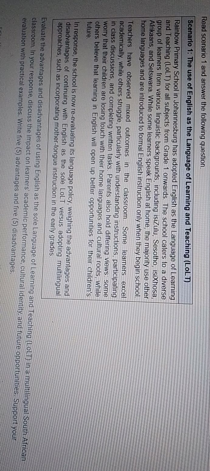 Read scenario 1 and answer the following | StudyX