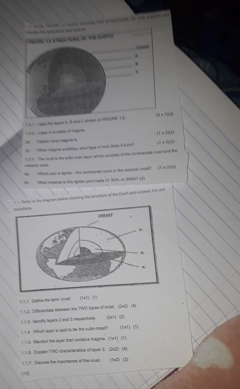 1. Label the layers A, B and C shown on | StudyX