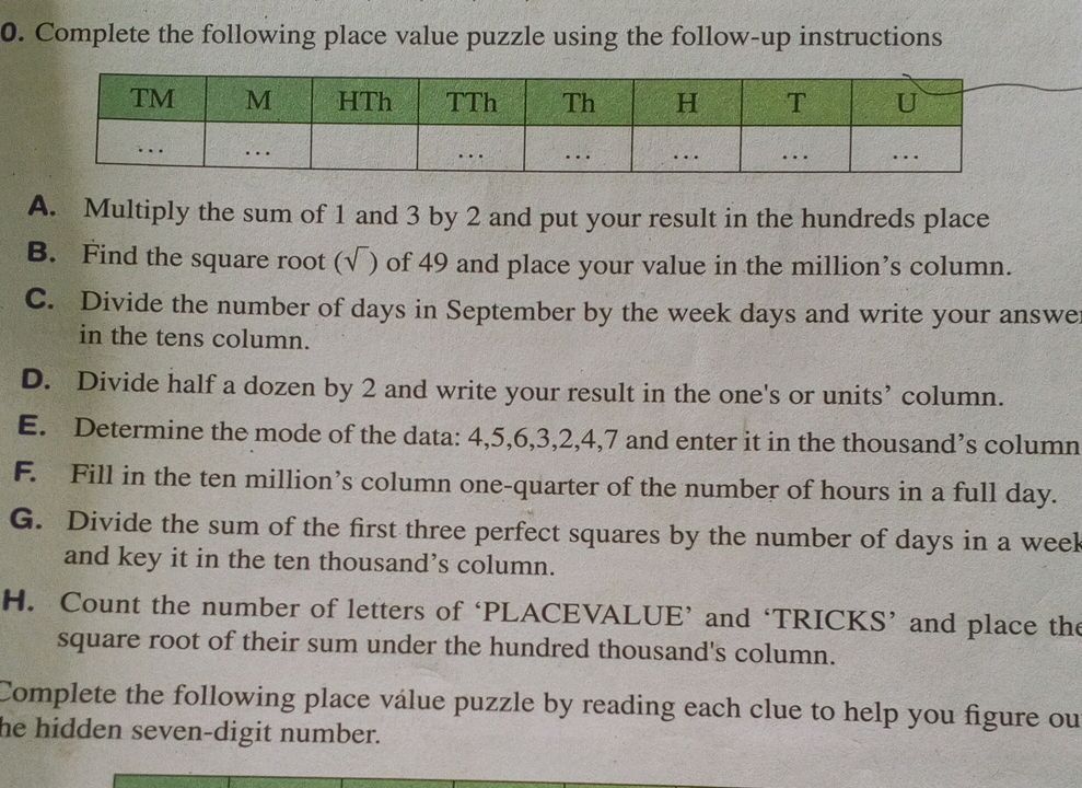 Complete the following place value puzzle | StudyX