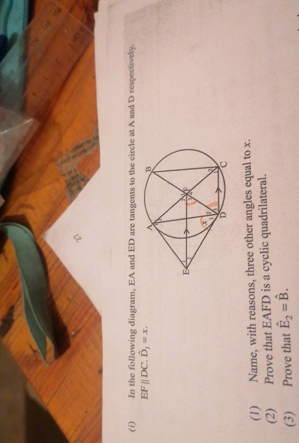 (i) In the following diagram, EA and ED are | StudyX