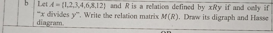 Let A = {1,2,3,4,6,8,12} and R is a relation | StudyX