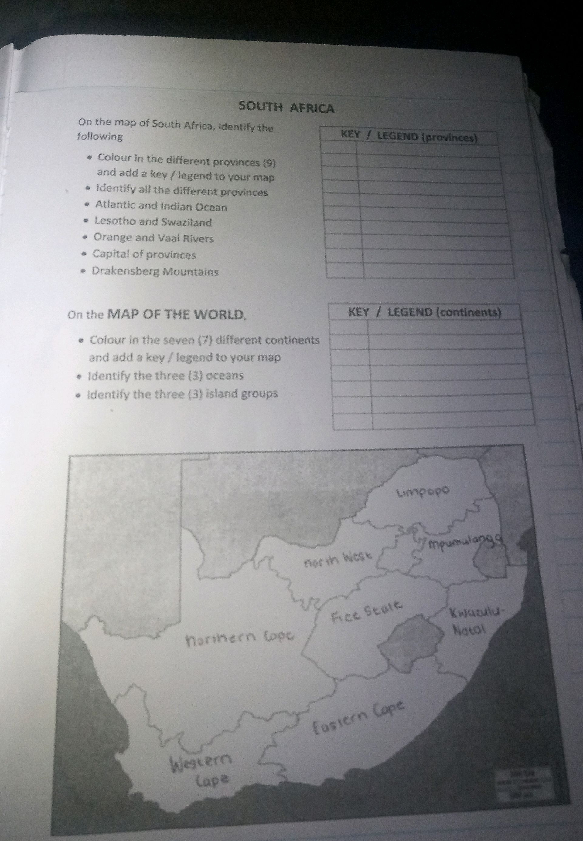 On the map of South Africa, identify the | StudyX
