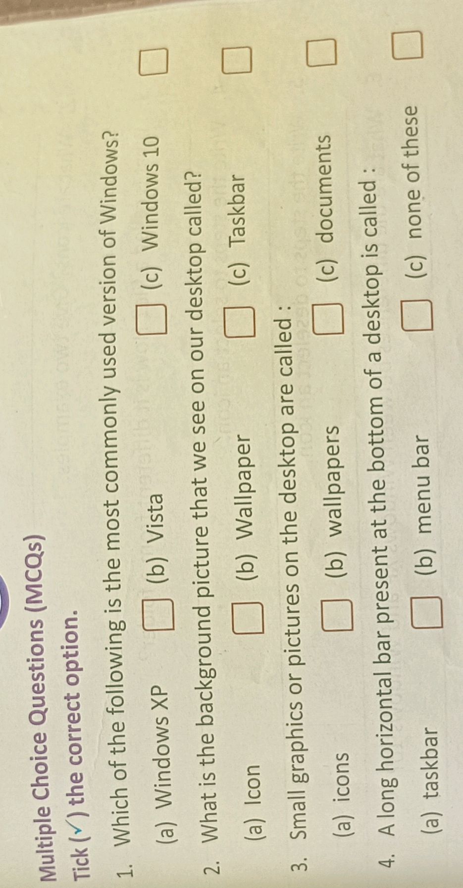 Multiple Choice Questions (MCQs) Tick ( ) | StudyX