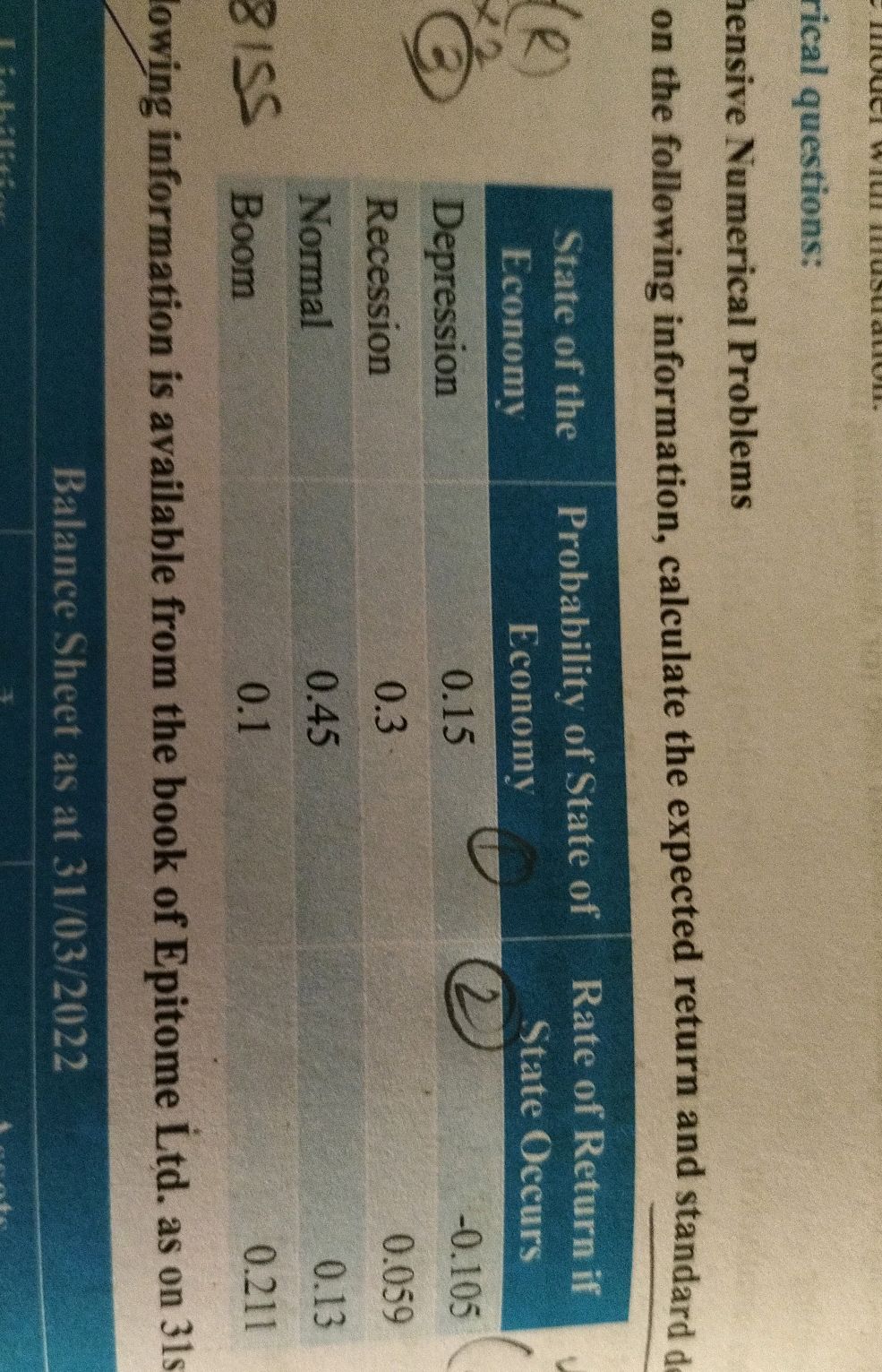 Calculate the expected return and standard | StudyX