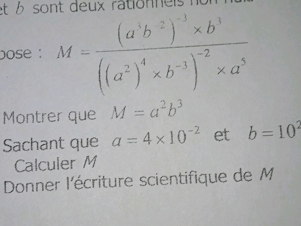 $ {pose : } M = {(a^3b^{-2})^{-3} | StudyX