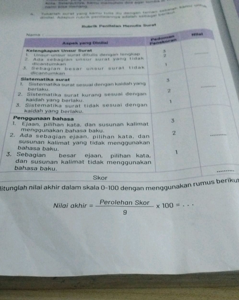 ditunglah nilai akhir dalam skala 0-100 | StudyX