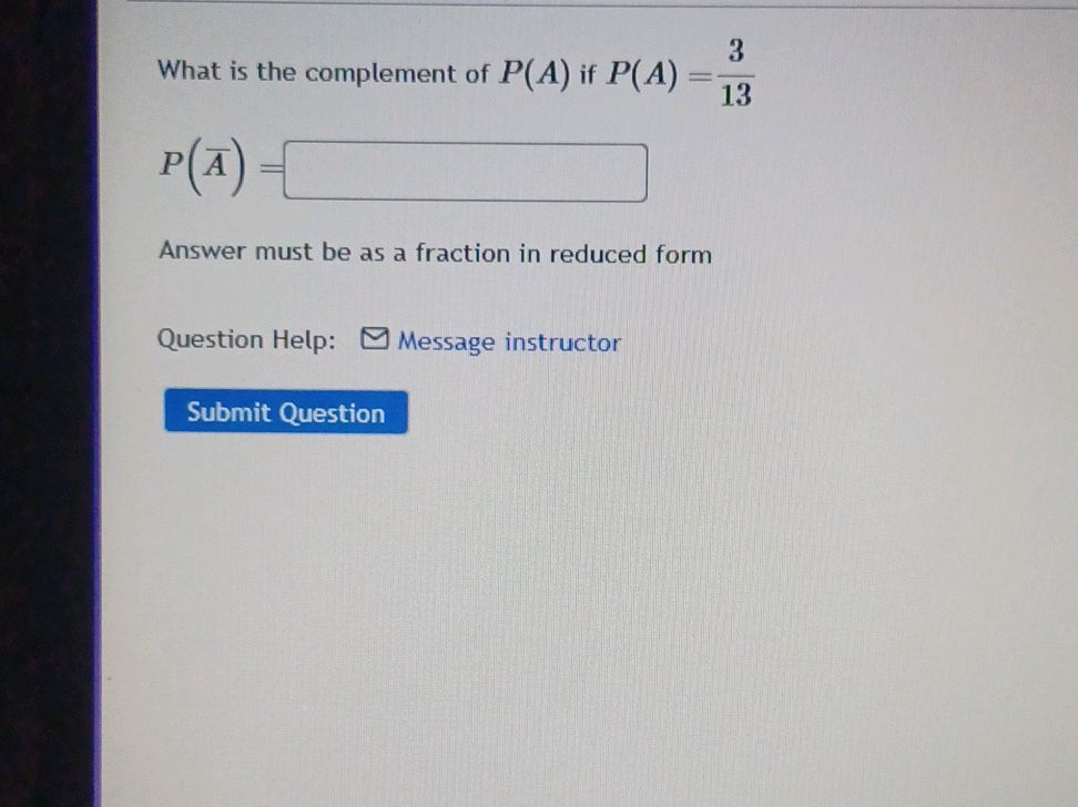 What is the complement of $P(A)$ if $P(A) = | StudyX