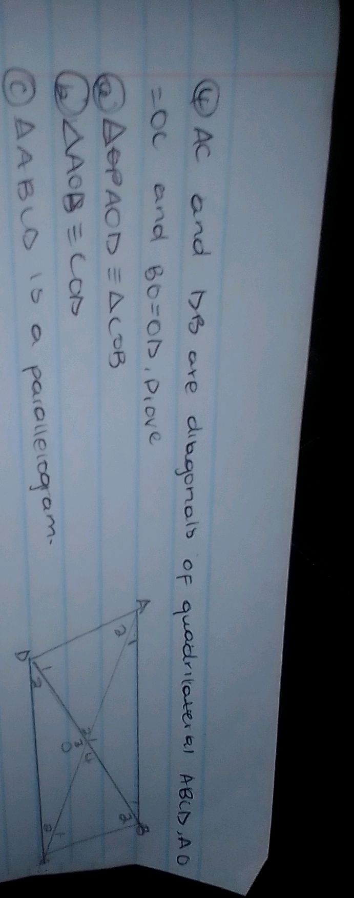 ④ AC and DB are diagonals of quadrilateral | StudyX