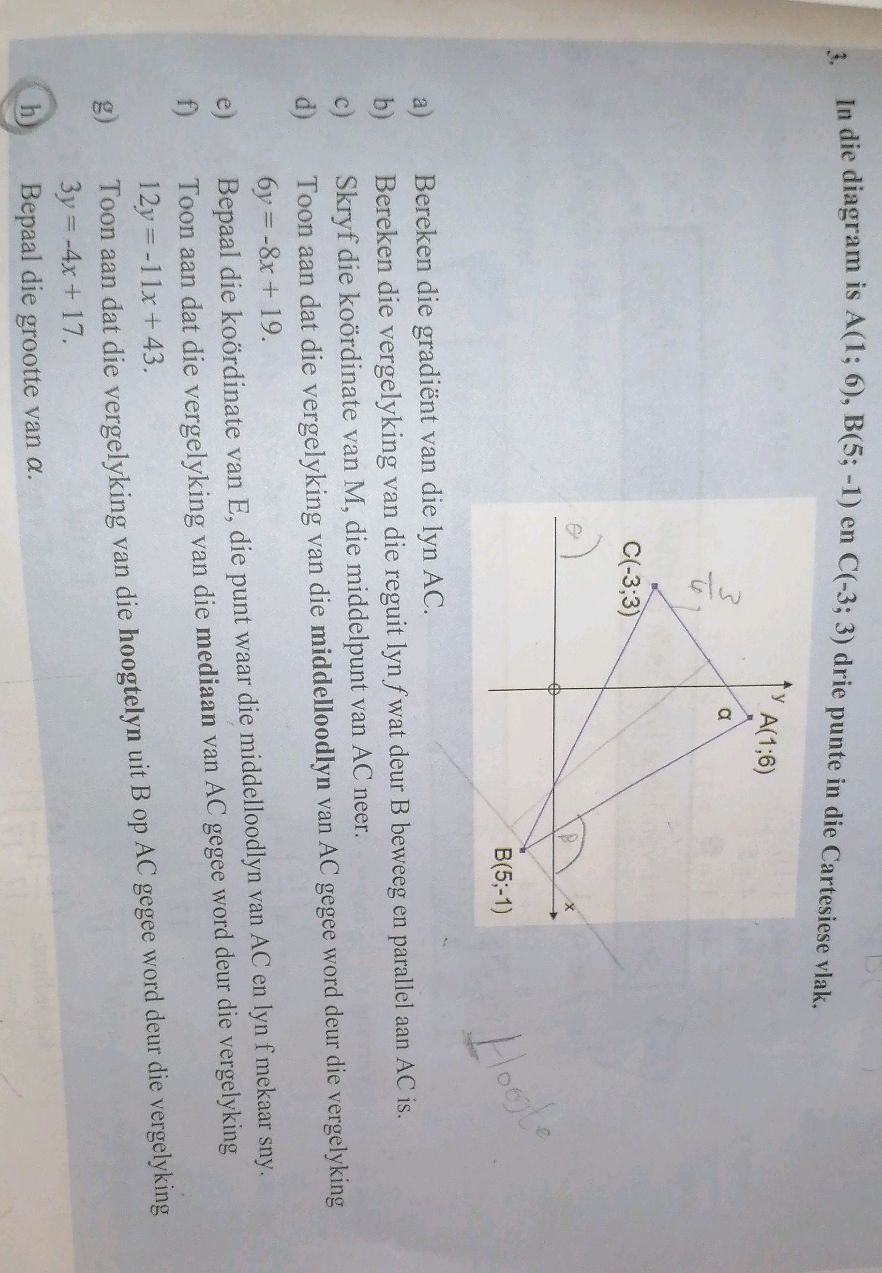 3. In die diagram is A(1; 6), B(5; -1) en | StudyX