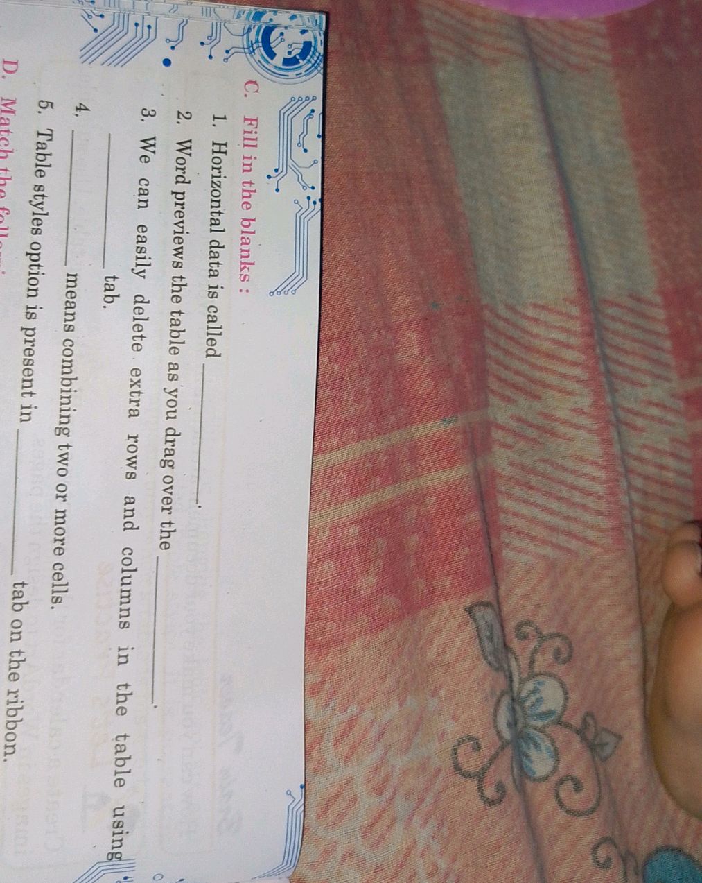 C. Fill in the blanks: 1. Horizontal data | StudyX