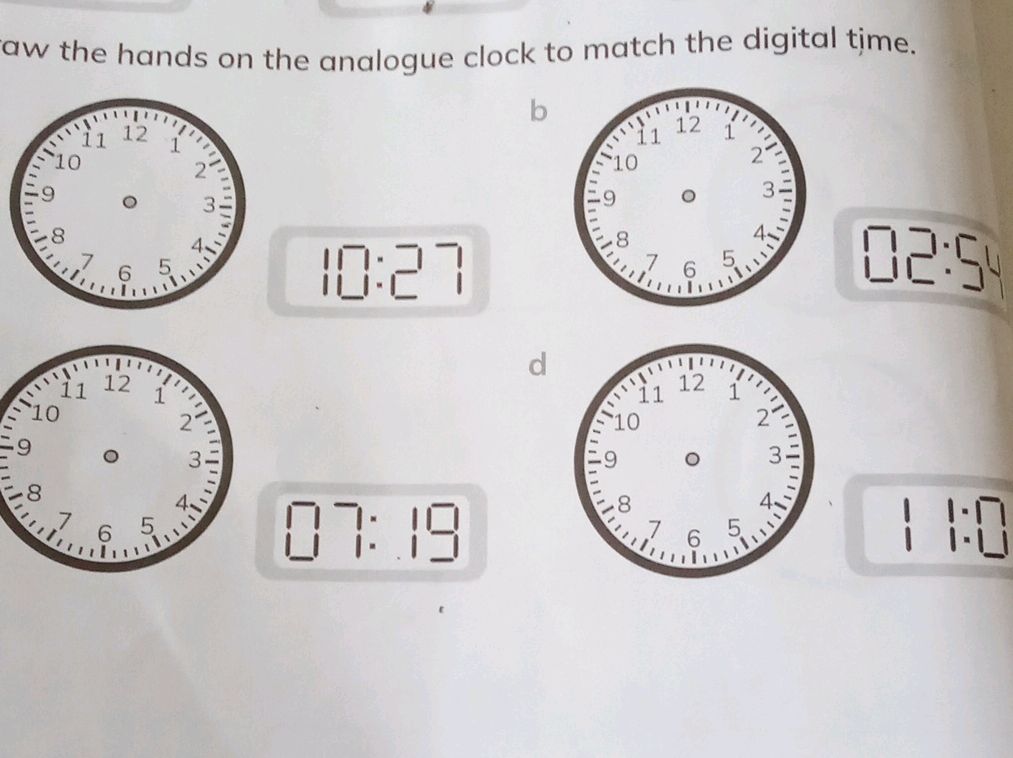 Draw the hands on the analogue clock to | StudyX