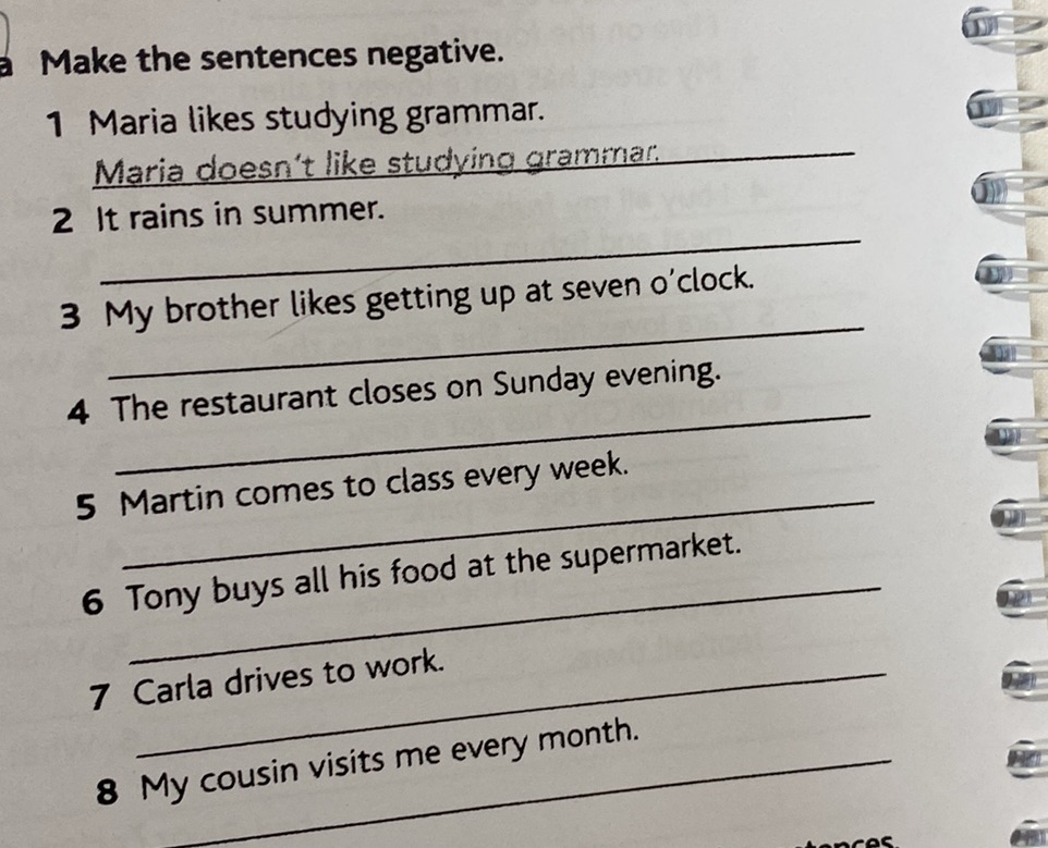 Make the sentences negative. 1 Maria likes | StudyX