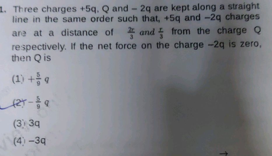 1. Three charges +5q, Q and - 2q are kept | StudyX