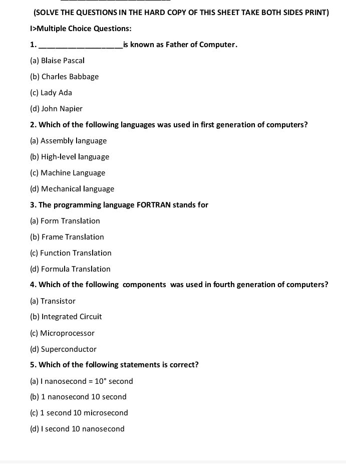 1. __________ is known as Father of | StudyX