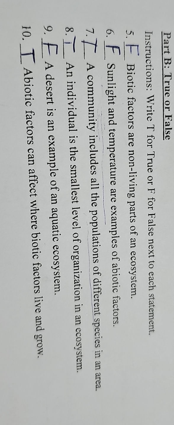 Part B: True or False Instructions: Write T | StudyX