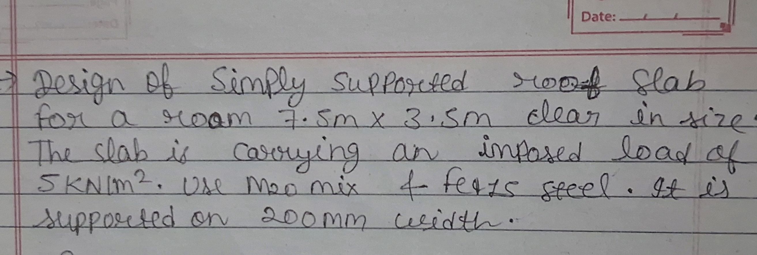 Design of Simply supported roof slab for a | StudyX