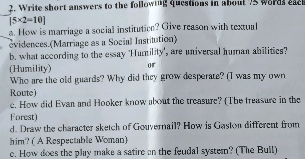 3. Write short answers to the following | StudyX