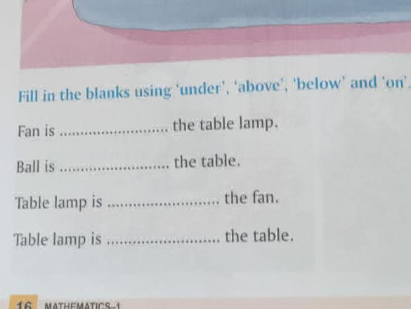 Fill in the blanks using 'under', 'above', | StudyX