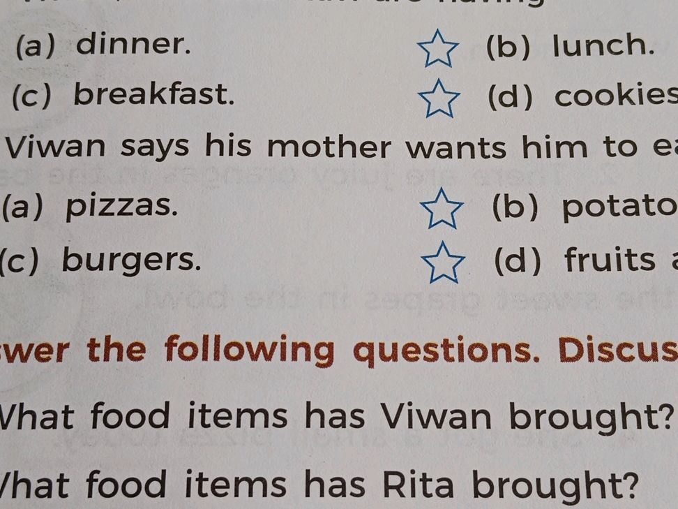 (a) dinner. (b) lunch. (c) breakfast. (d) | StudyX