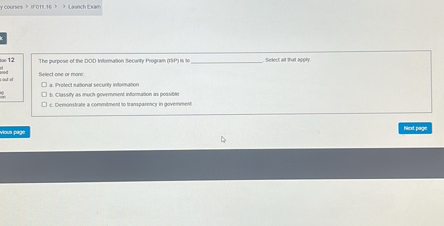 The purpose of the DOD Information Security | StudyX