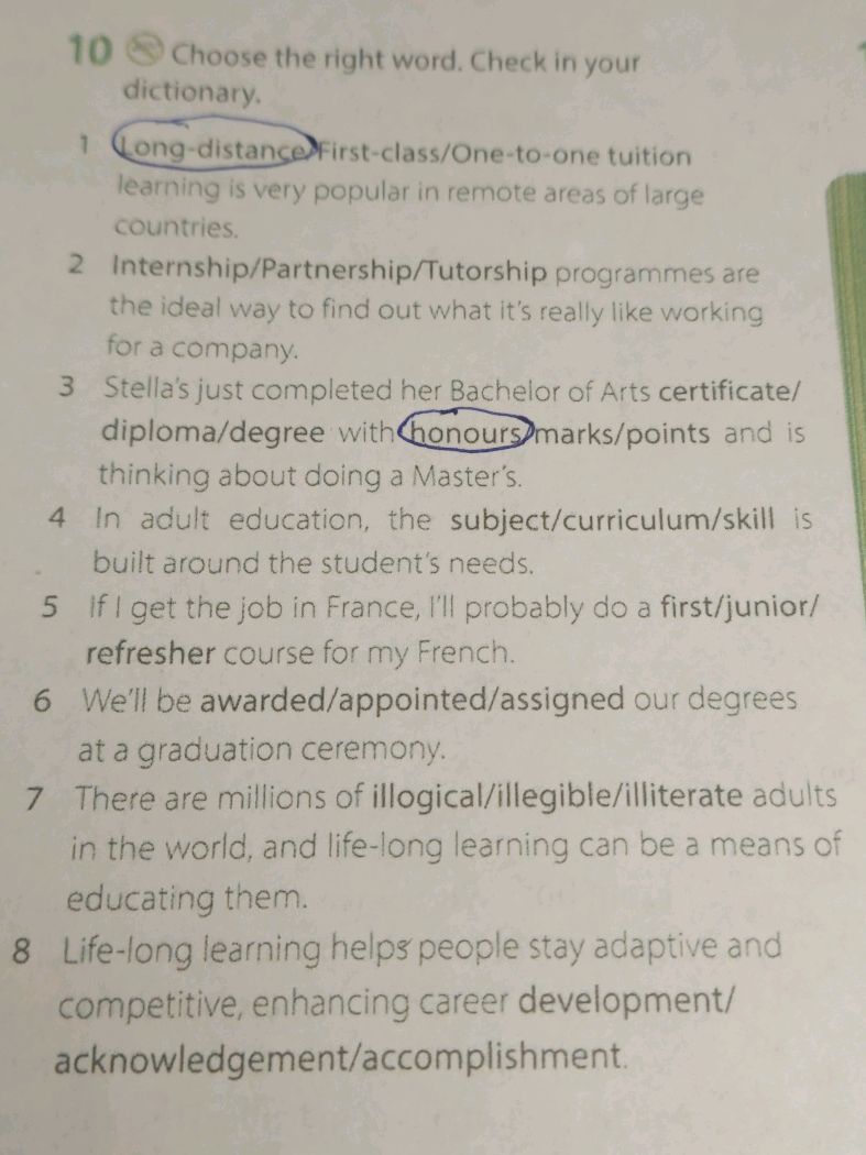 10 Choose the right word. Check in your | StudyX