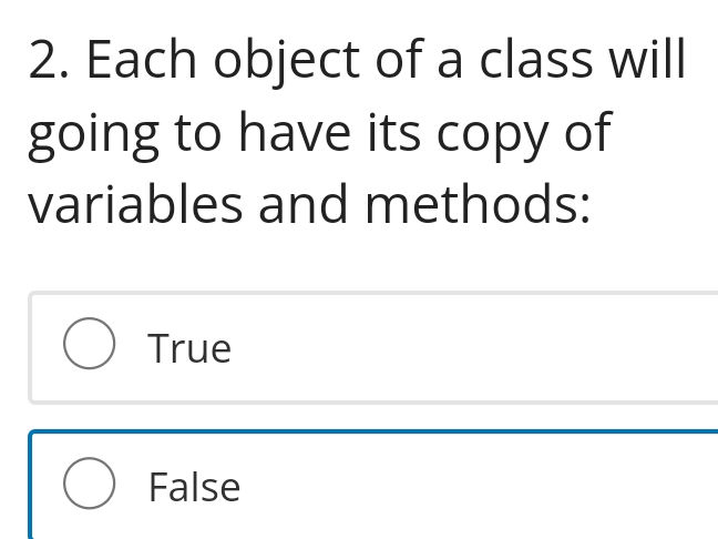 2. Each object of a class will going to have | StudyX