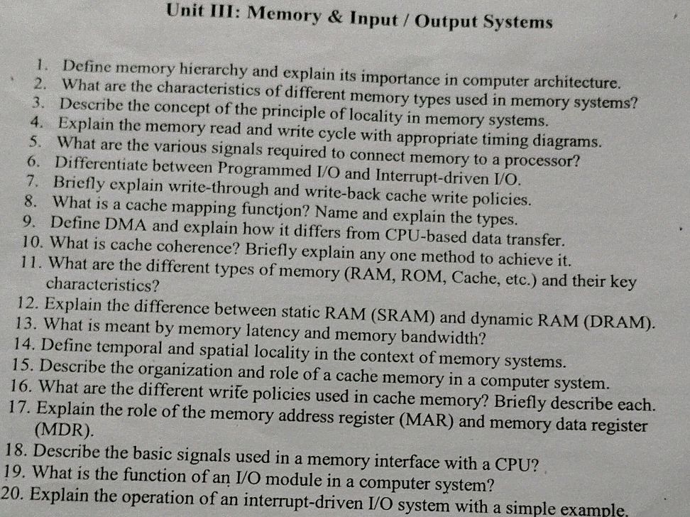 1. Define memory hierarchy and explain its | StudyX