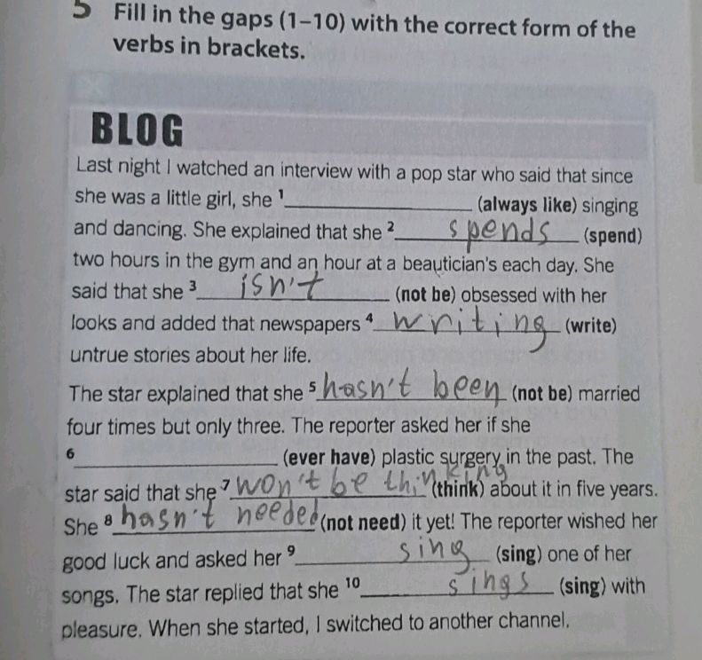 Fill in the gaps (1-10) with the correct | StudyX