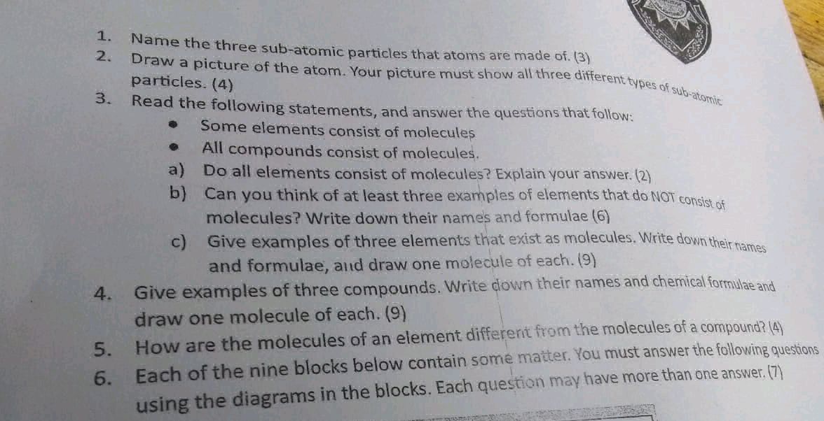 1. Name the three sub-atomic particles that | StudyX