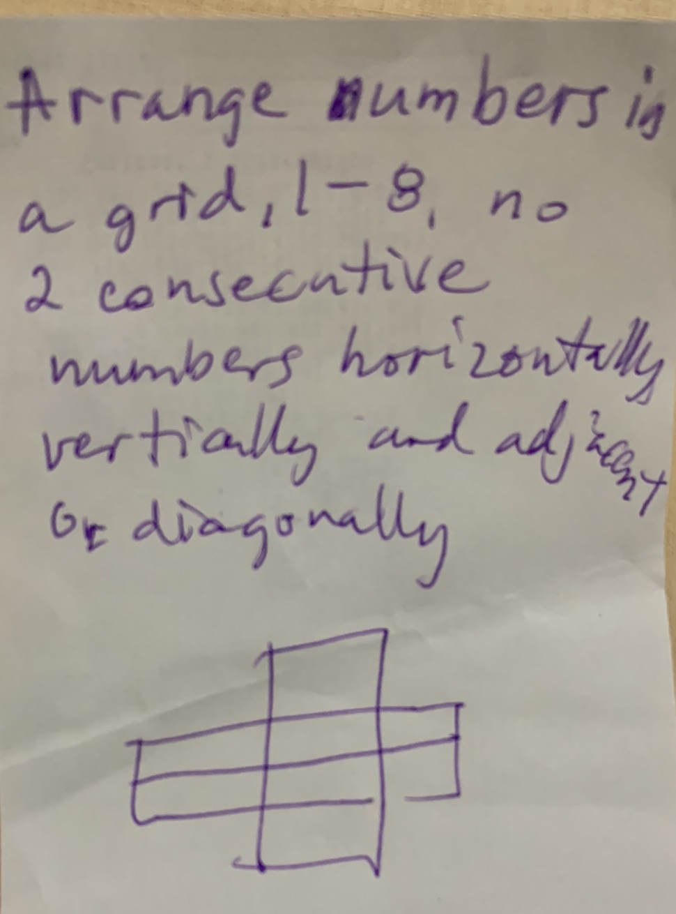 Arrange numbers in a grid, 1-8, no 2 | StudyX