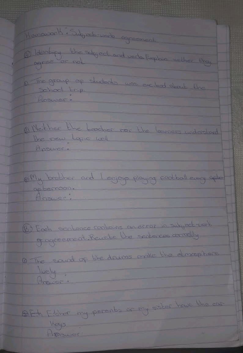 Homework: Subject-verb agreement (A) | StudyX