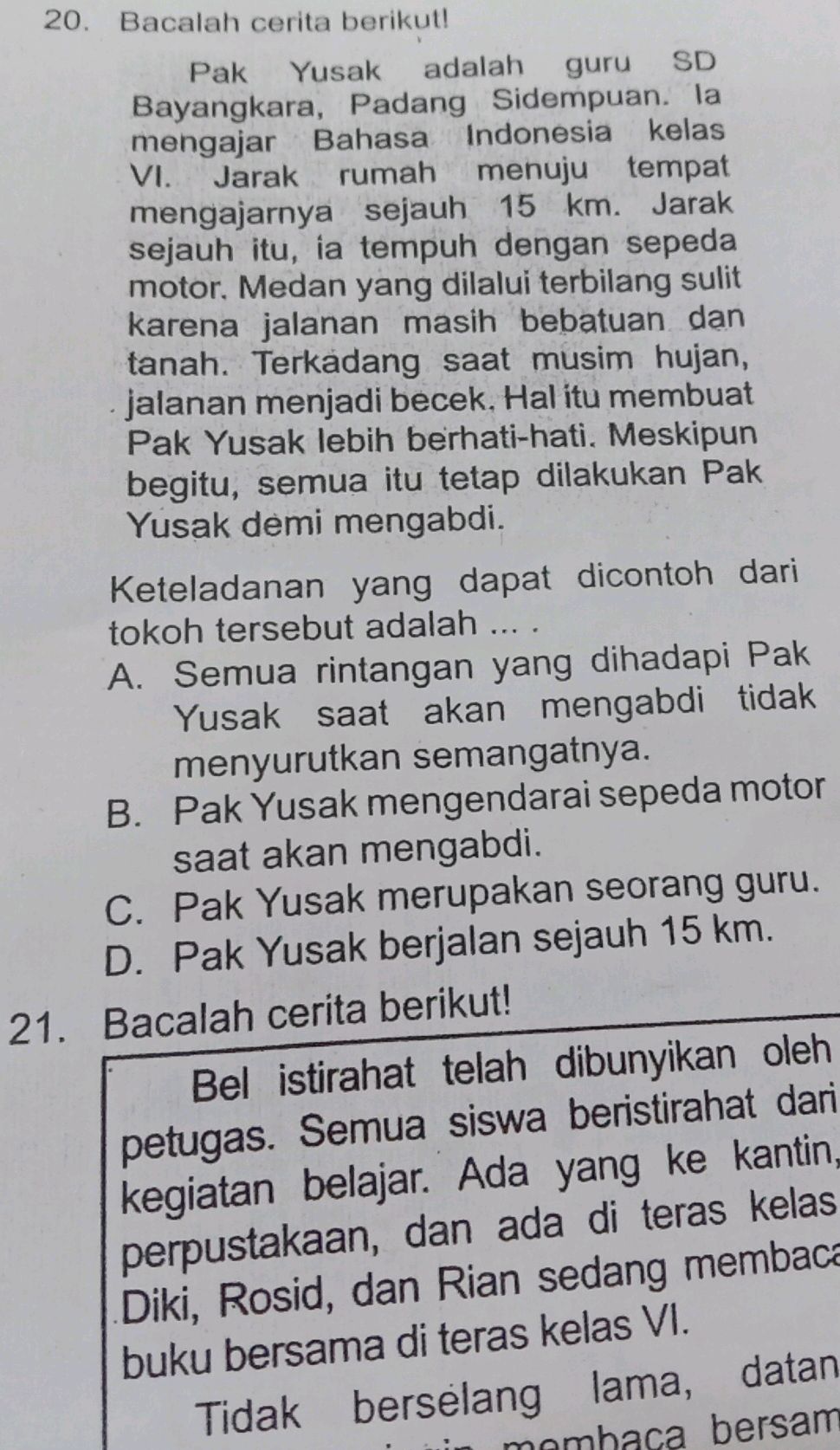 20. Bacalah cerita berikut! Pak Yusak | StudyX