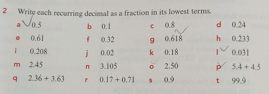 Write each recurring decimal as a fraction | StudyX
