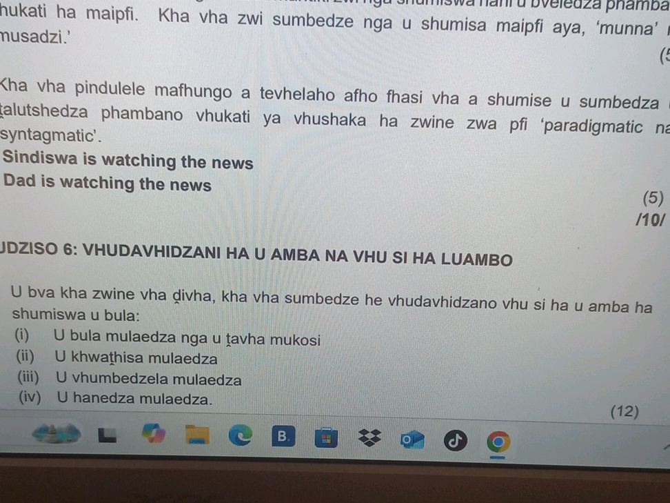 Kha vha pindulele mafhungo a tevhelaho afho | StudyX