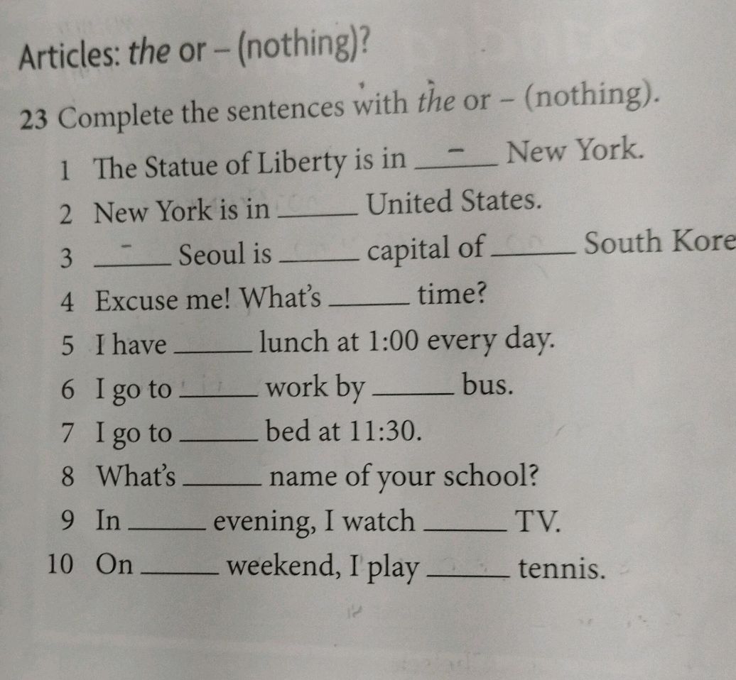 Articles: the or - (nothing)? 23 Complete | StudyX