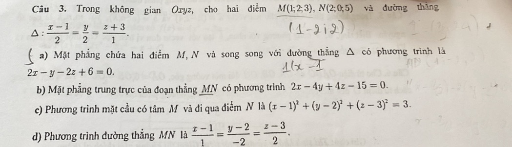 Câu 3. Trong không gian Oxyz, cho hai điểm | StudyX