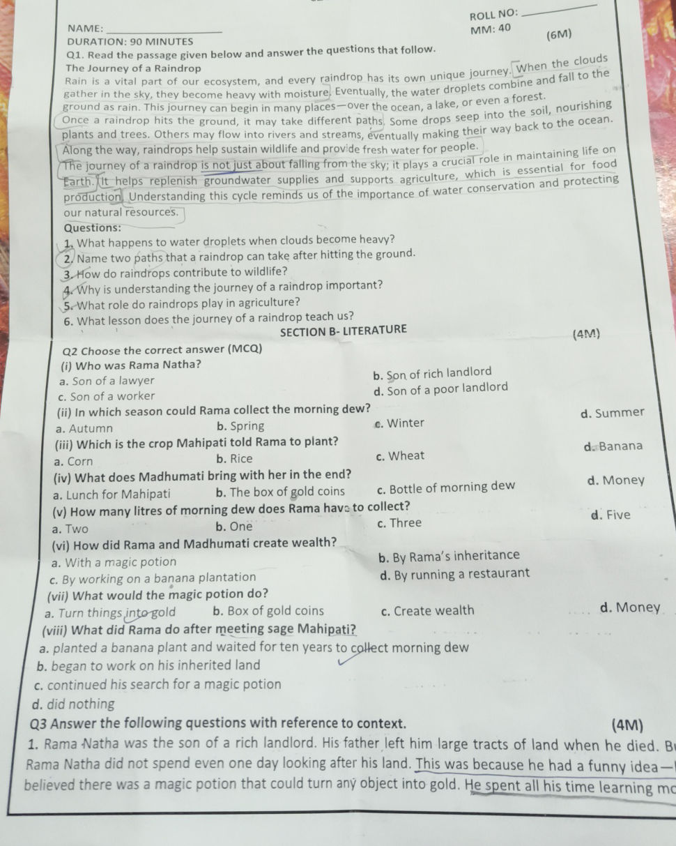 Q1. Read the passage given below and answer | StudyX