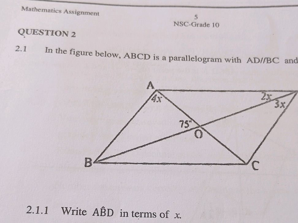 QUESTION 2 2.1 In the figure below, ABCD is | StudyX