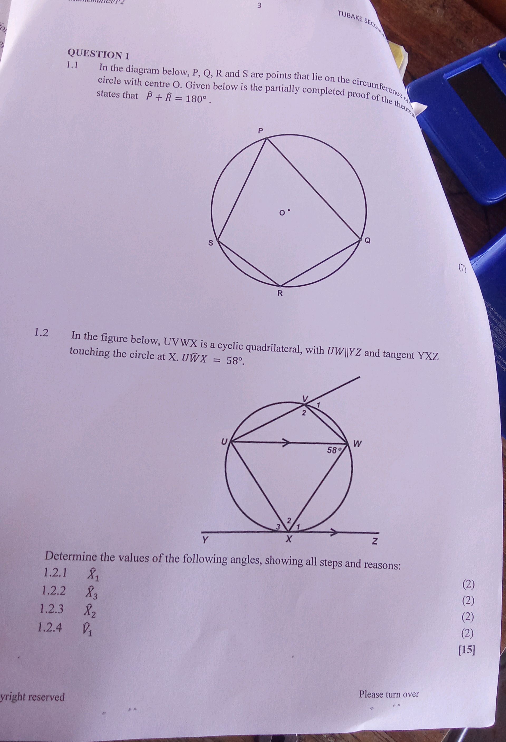 1. 1 In the diagram below, P, Q, R and S | StudyX