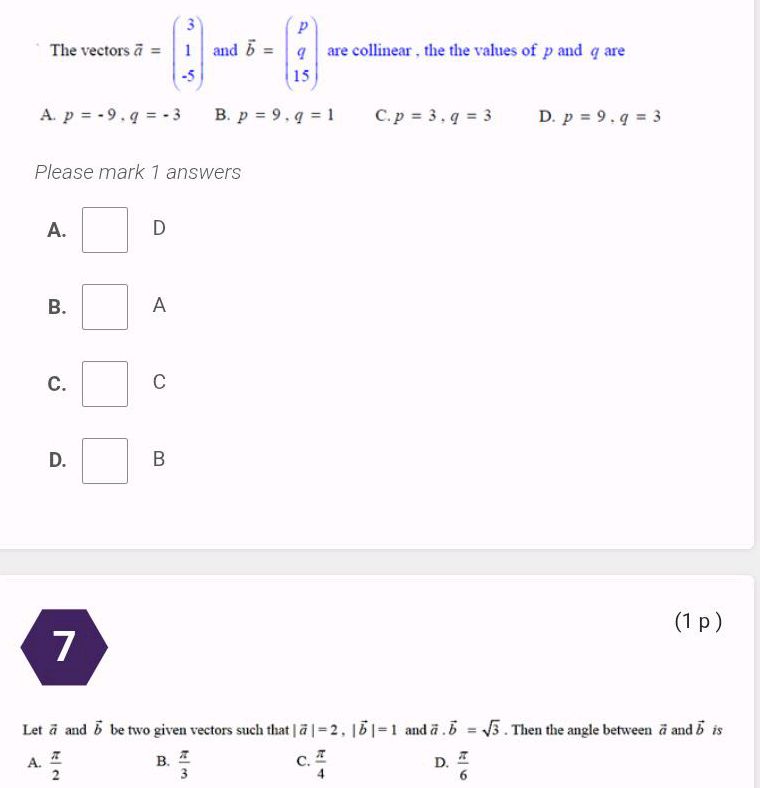 The vectors ${a} = 3 1 -5 \$ and ${b} | StudyX