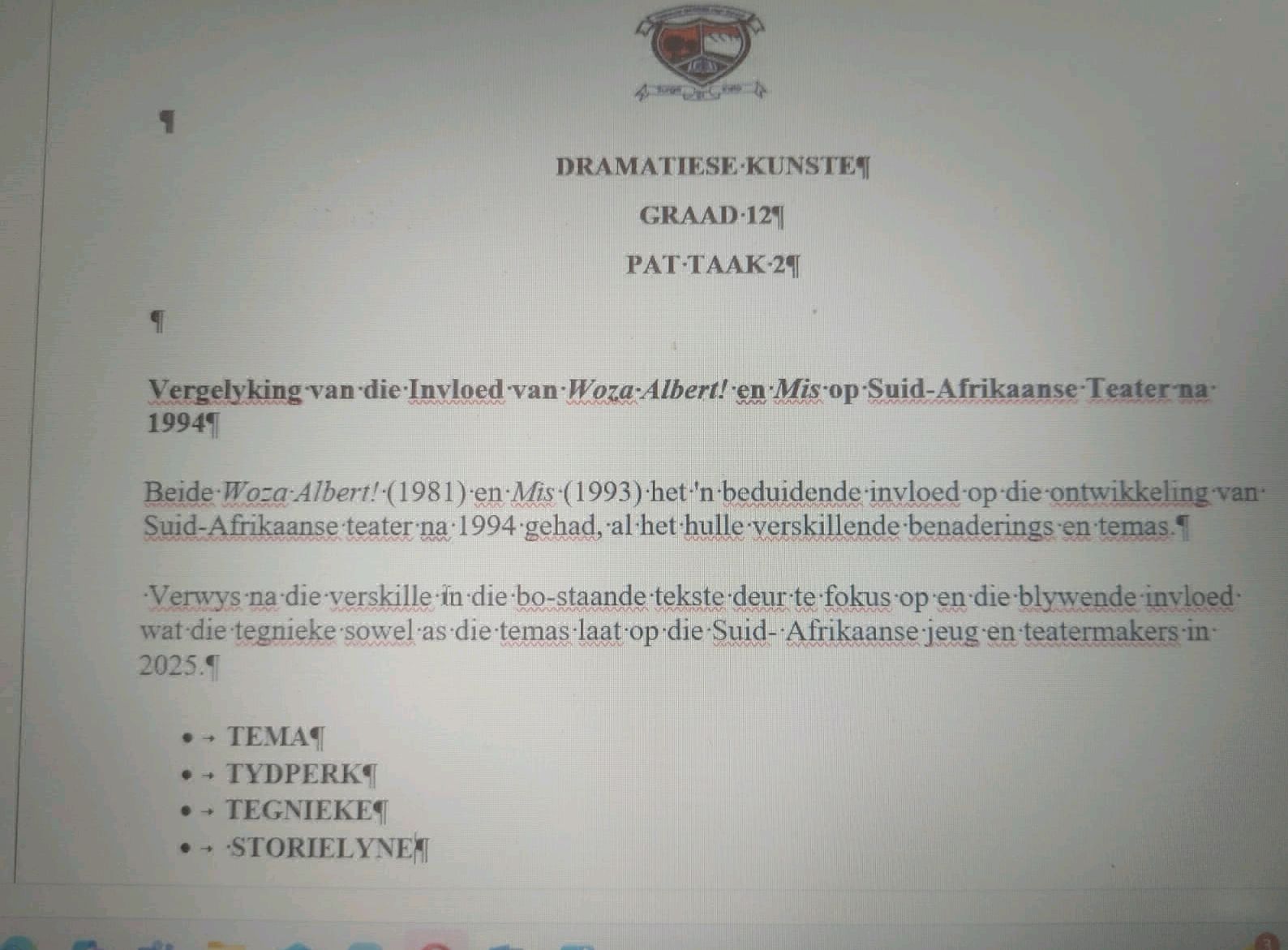 Vergelyking van die Invloed van Woza Albert! | StudyX