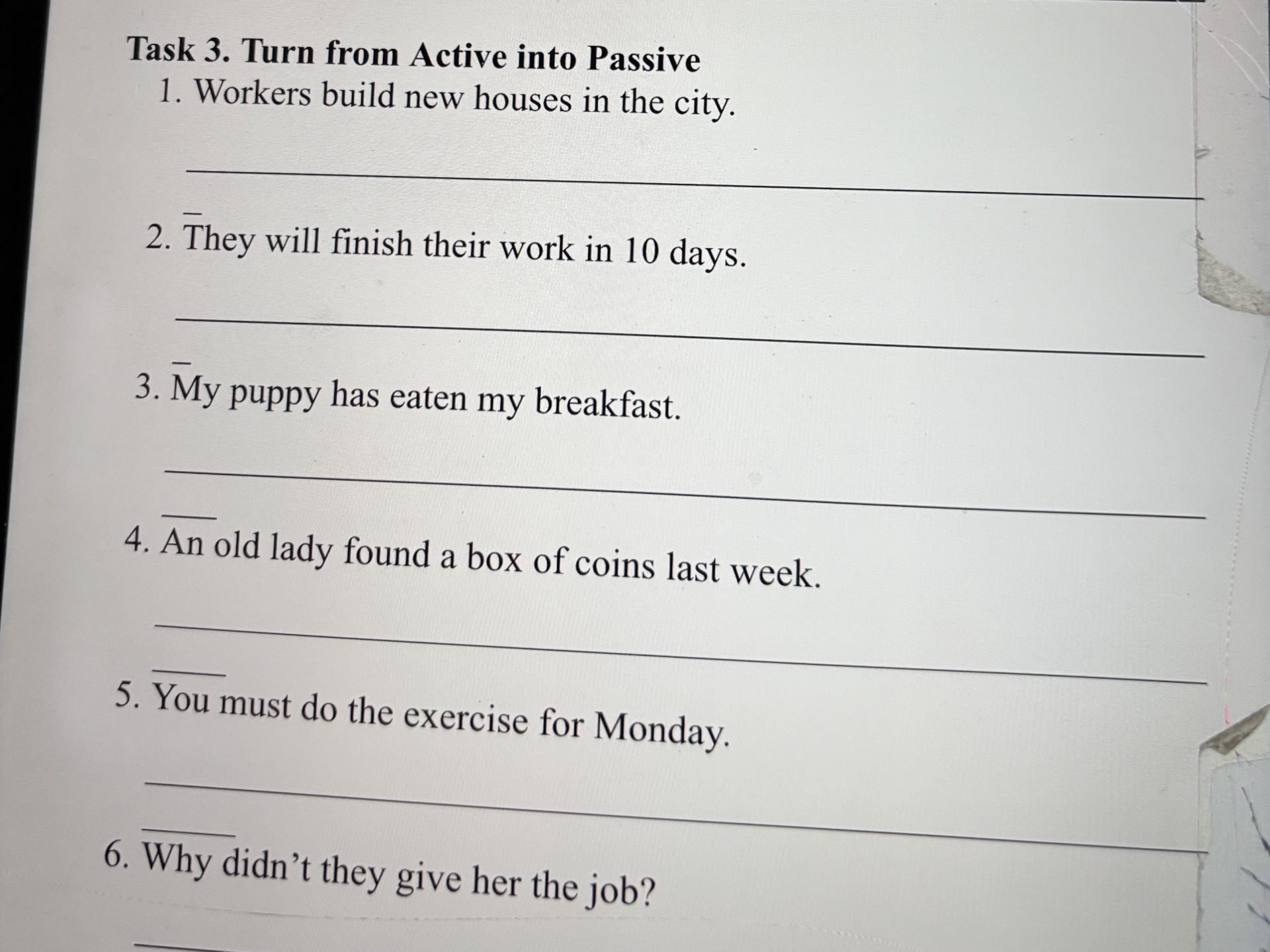Task 3. Turn from Active into Passive 1. | StudyX