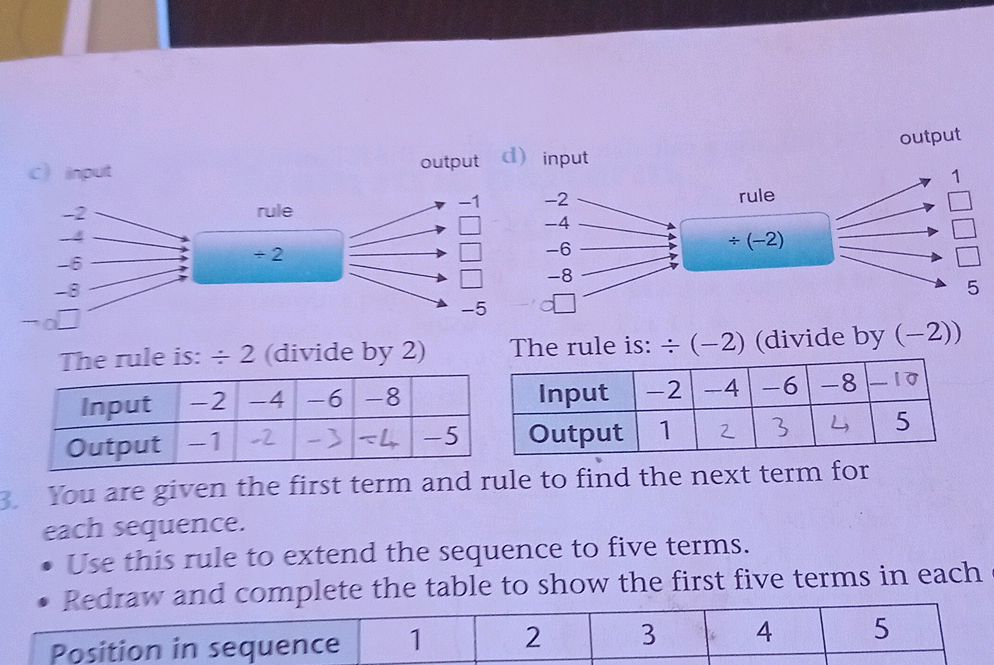 c) input -2 -4 -6 -8 rule: +2 output -1 -2 | StudyX