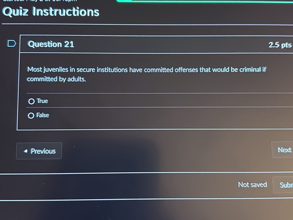 Most juveniles in secure institutions have | StudyX