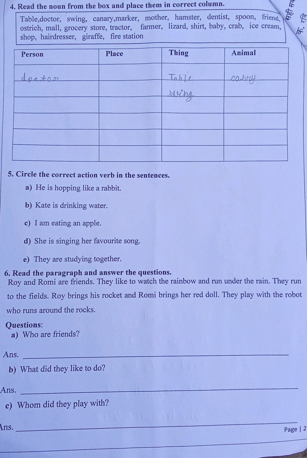 4. Read the noun from the box and place them | StudyX