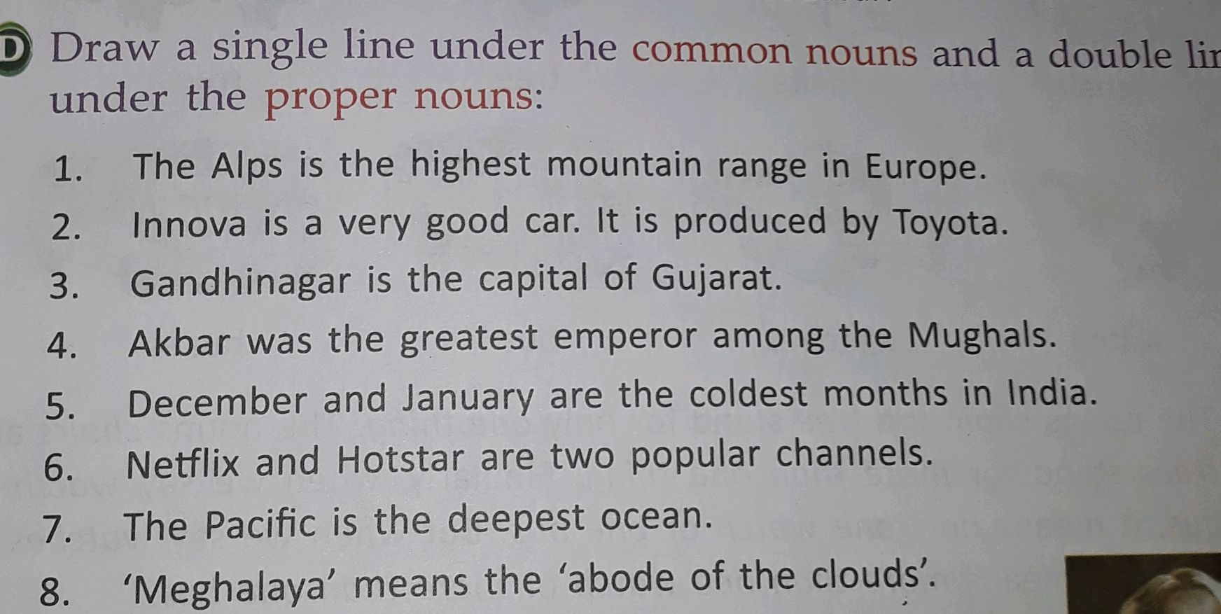 Draw a single line under the common nouns | StudyX