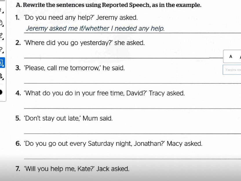 A. Rewrite the sentences using Reported | StudyX