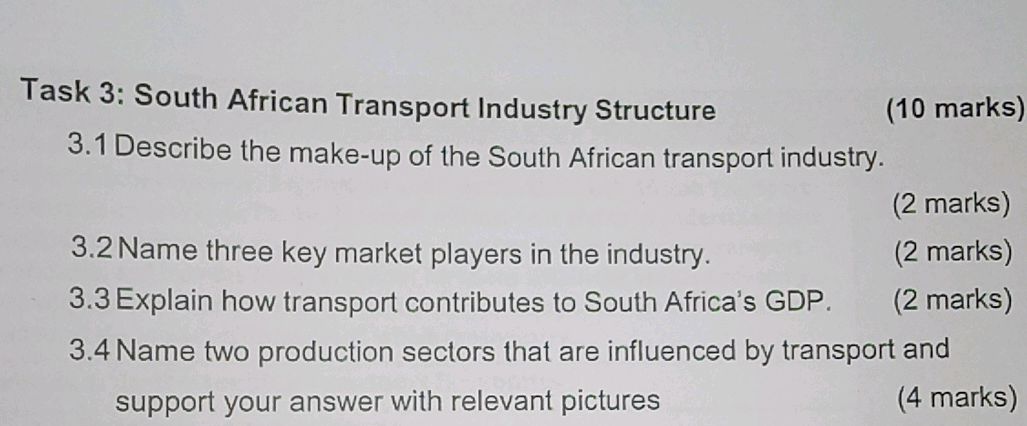 Task 3: South African Transport Industry | StudyX